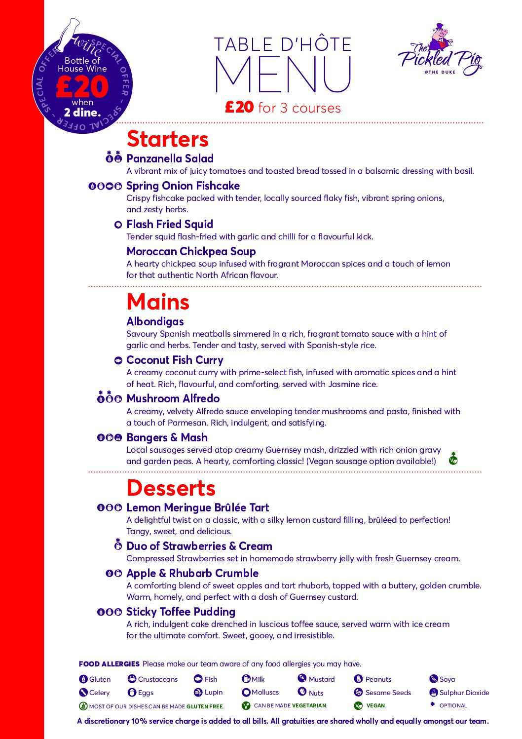 Pickled Pig Menus - Duke of Normandie Hotel